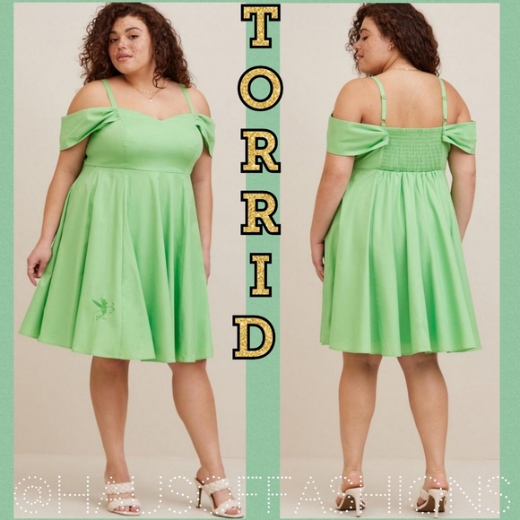 torrid | Dresses | Torrid Disney Tinkerbell Stretch Poplin Off Shoulder ...